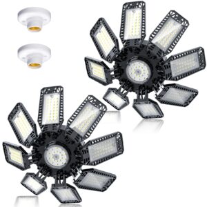 yibeyyds led garage lights garage light - 240w 24000lm garage lights ceiling led，6500k led garage ceiling lights with 8+1 deformable panels support e26/e27 for garage, workshop, basement (2)