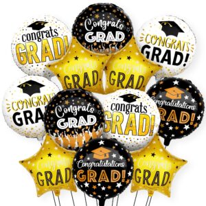 katchon, congrats grad balloon set - big, 18 inch, pack of 12 | congrats grad balloons, 2024 graduation party decorations | black and gold graduation balloons, graduation decorations class of 2024