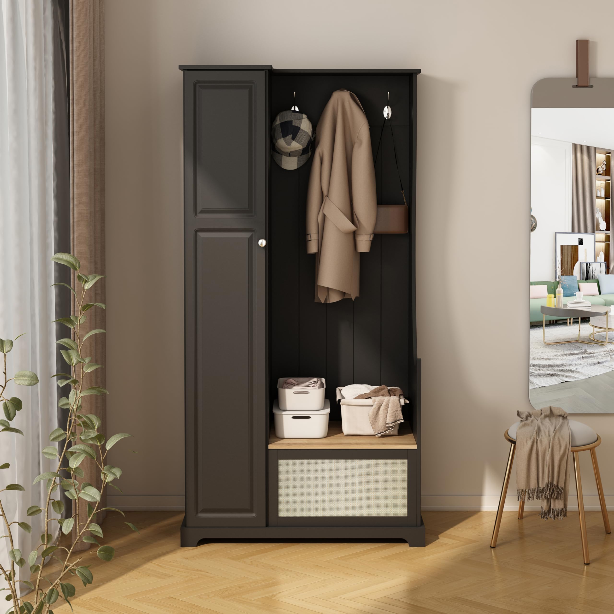 SPOFLYINN 0717-B0CRKLBTS6 Door Closet, One Size, Black as Shown