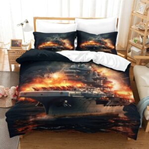 hypoallergenic bedding set cozy battleships comforter covers 3d printed warships quilt cover microfiber duvet cover 3 pieces for kids and adults with pillowcase twin（173x218cm）