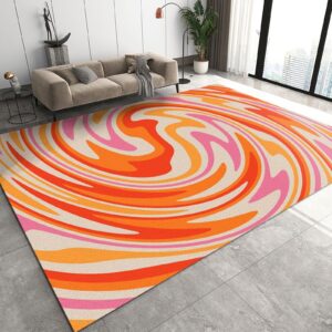 abstract colorful tie-dyed washable area rug, red orange pink indoor rugs, non slip thin soft easy clean mat for living room bedroom hallway entryway kitchen office 5x6ft