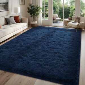 falark super soft area rugs for bedroom living room, 5x7 ft navy blue fluffy rug carpets for girls kids room, shaggy fuzzy indoor modern plush rugs for nursery dorm home decor, navy blue