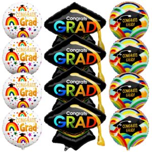 katchon, mylar graduation balloons set - pack of 12 | big, 29 inch, graduation cap balloon, 2024 graduation party decorations | congrats grad balloon, kindergarten graduation decorations class of 2024