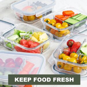 BAYZZ 5 Pack 35 Oz Glass Meal Prep Containers 3 Compartments, Glass Food Storage Containers with Lids, Airtight Bento Box Lunch Container-Microwave, Freezer & Dishwasher Safe