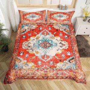 erosebridal ethnic tribal duvet cover queen,bohemian flower bed set for girls women teens,distressed bedding boho medallion comforter cover,vintage african style quilt cover with 2 pillow cases,red