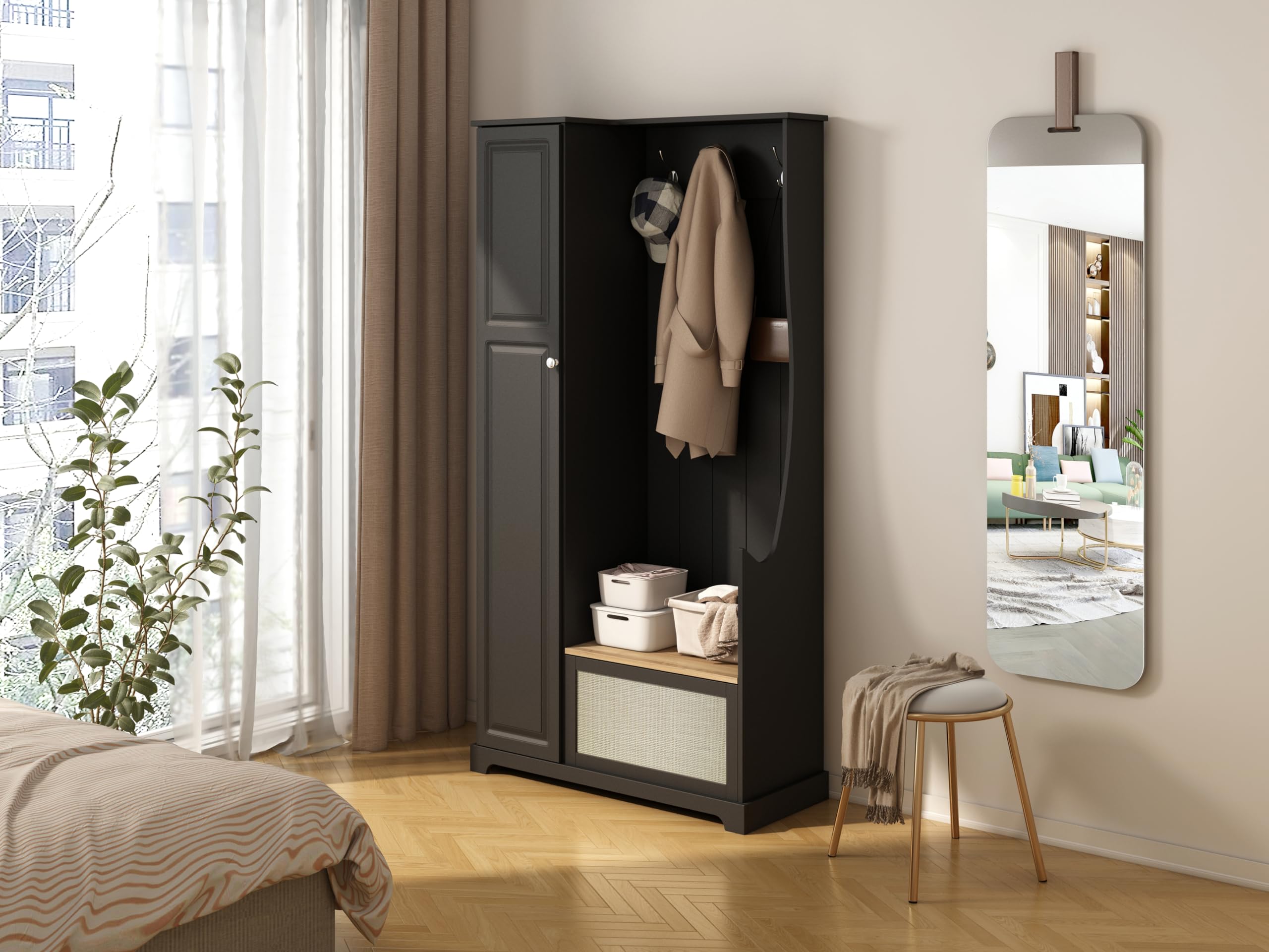 SPOFLYINN 0717-B0CRKLBTS6 Door Closet, One Size, Black as Shown