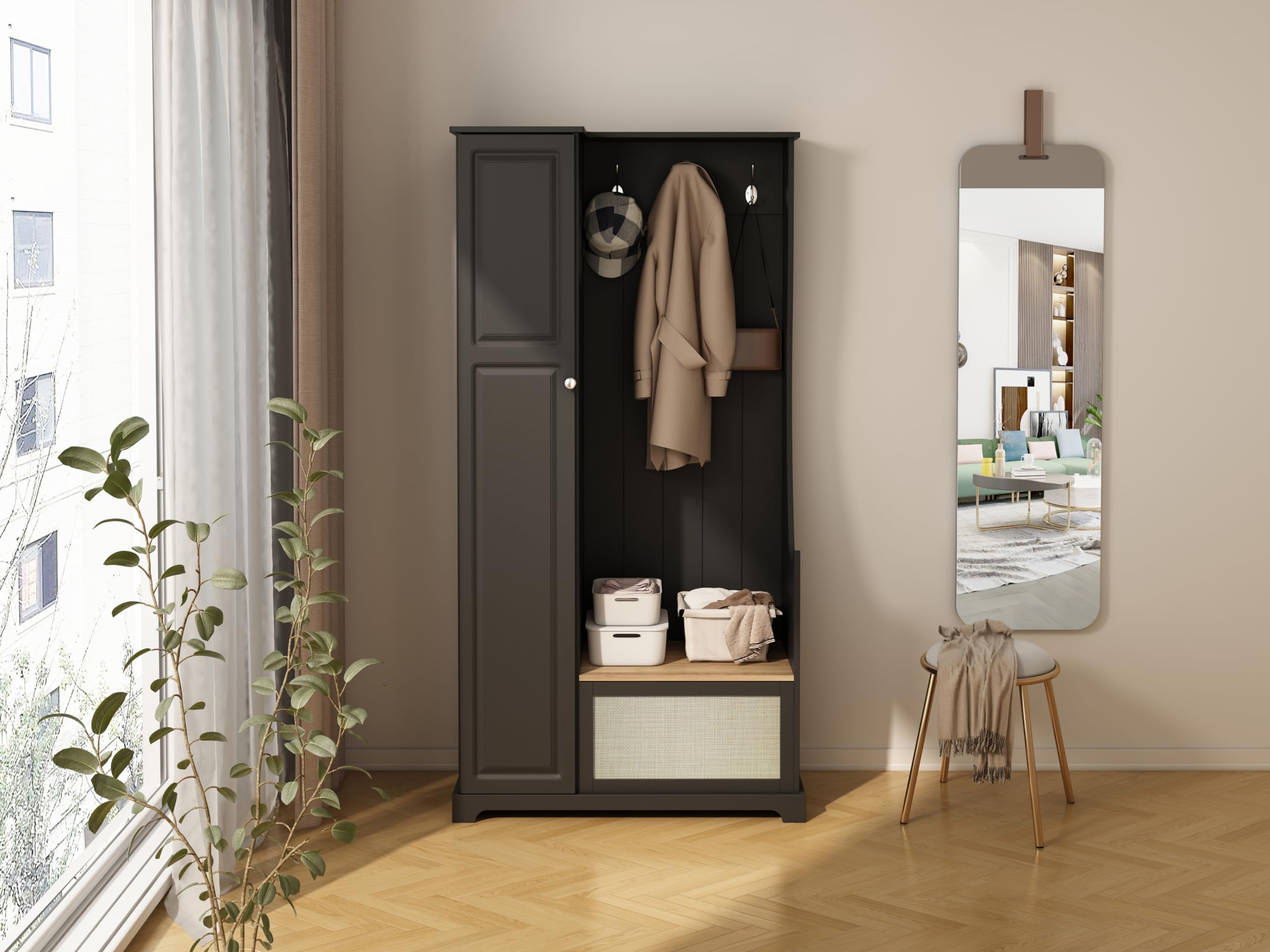 SPOFLYINN 0717-B0CRKLBTS6 Door Closet, One Size, Black as Shown