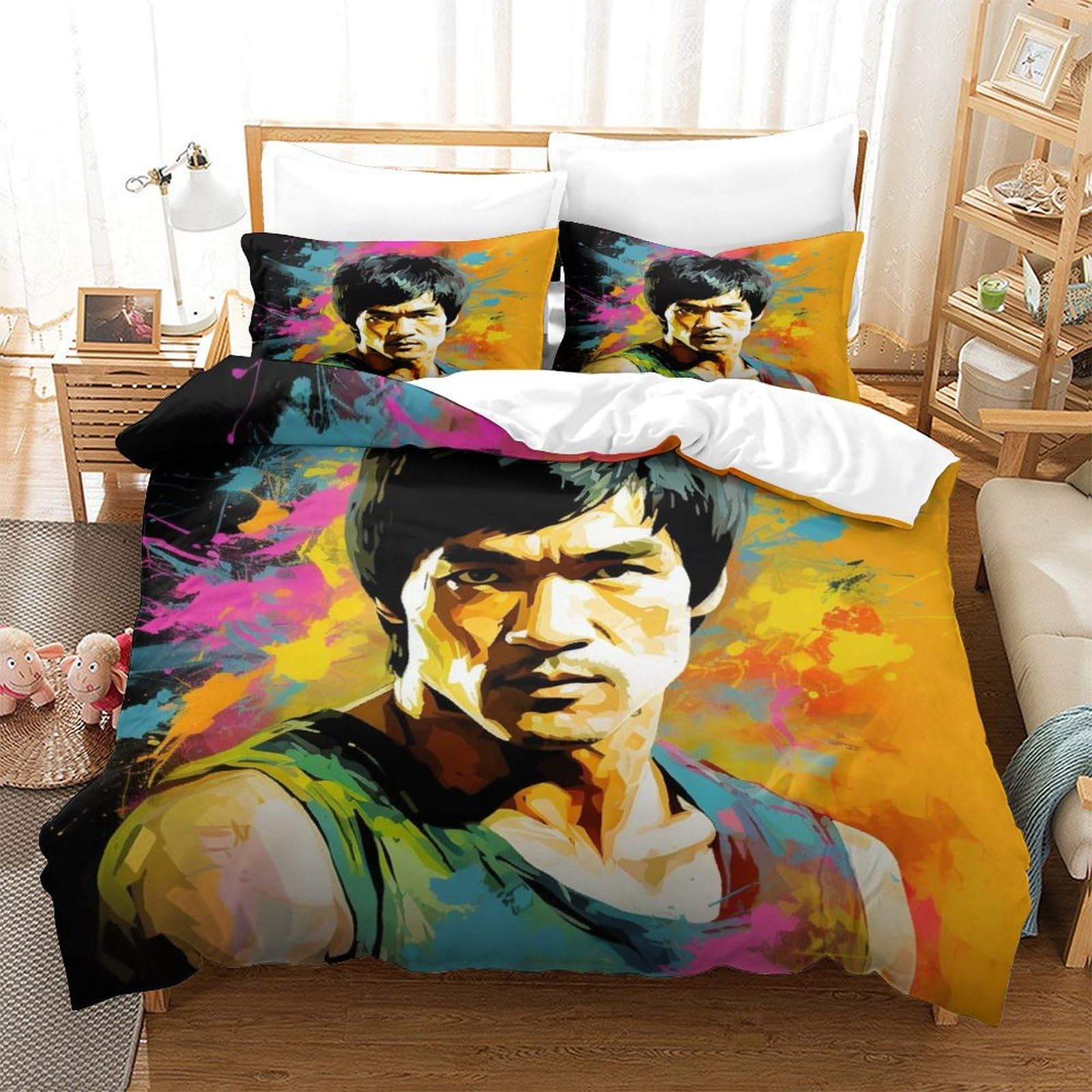 3D Pattern Lixiaolong Comforter Cover, Soft and Delipussycate BruceLee Duvet Cover with Pillowcase, Cozy 3 Pieces Bed Set, Luxe Full（203x228cm） Bedding Set, for Kids Teens and Adults Bedroom