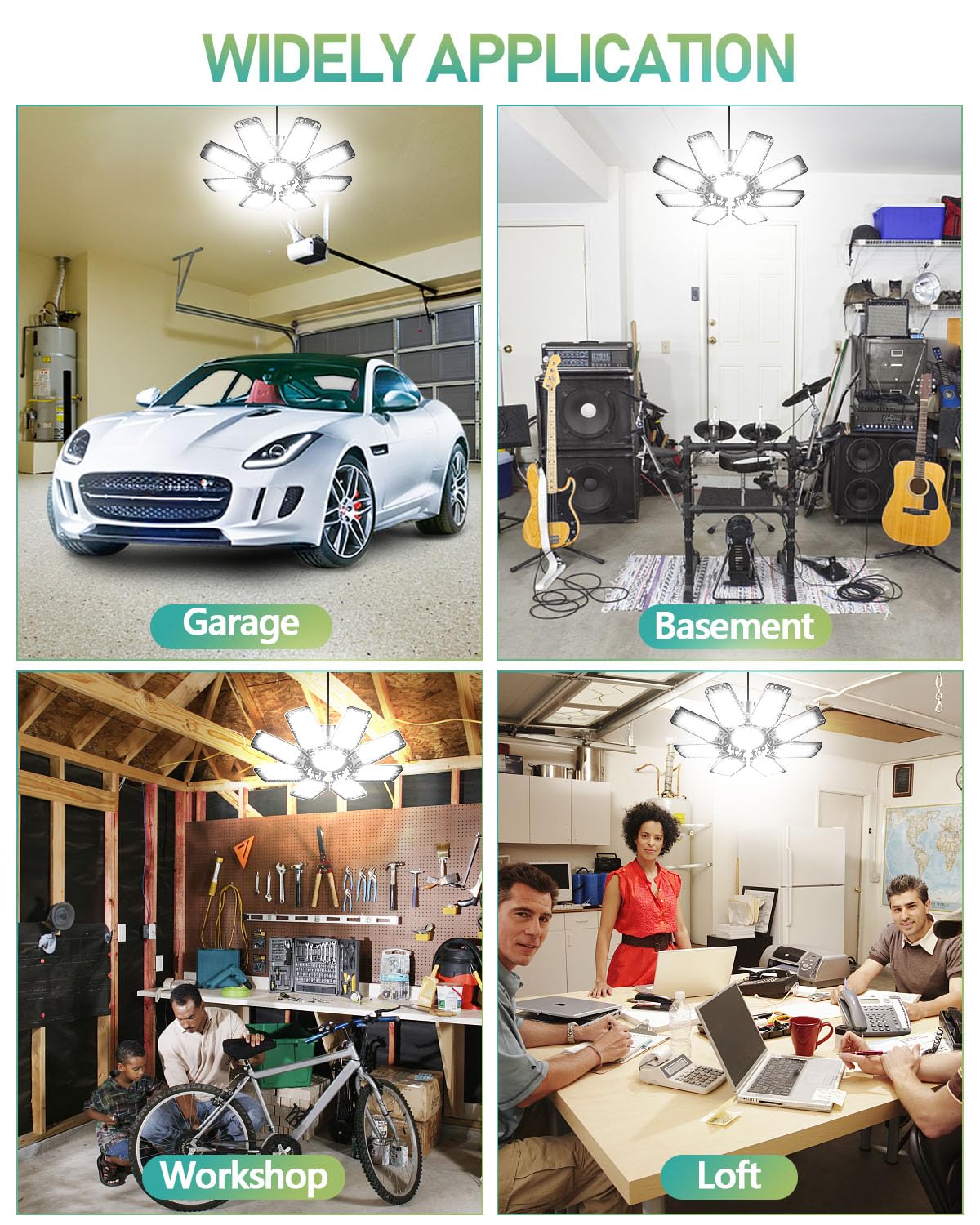 YIBEYYDS LED Garage Lights Garage Light - 240W 24000LM Garage Lights Ceiling LED，6500K LED Garage Ceiling Lights with 8+1 Deformable Panels Support E26/E27 for Garage, Workshop, Basement (2)