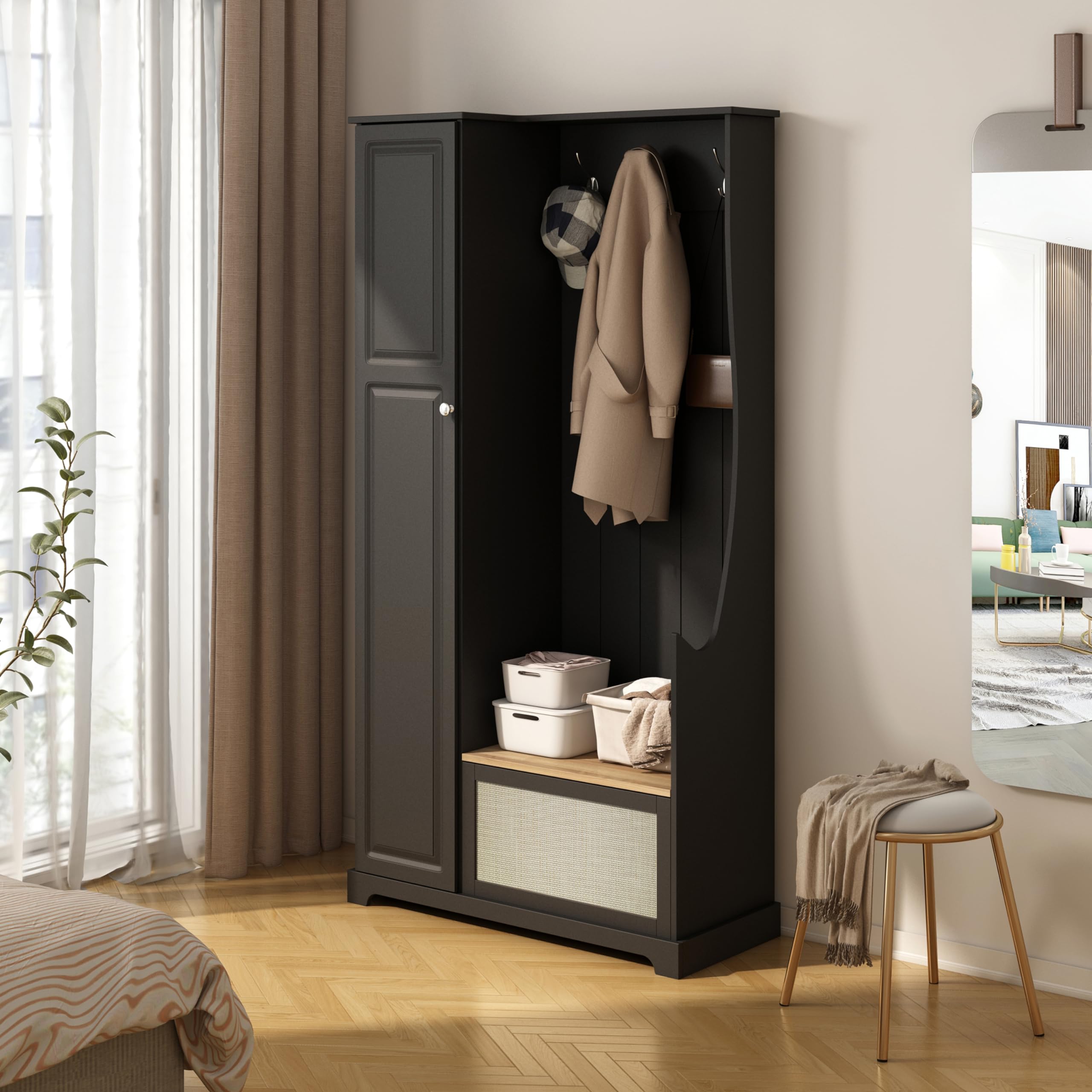 SPOFLYINN 0717-B0CRKLBTS6 Door Closet, One Size, Black as Shown