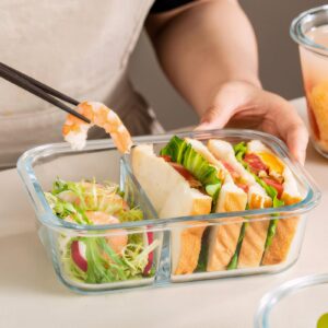 BAYZZ 35 Oz Glass Meal Prep Containers 2 Compartments, 5 Packs Glass Food Storage Containers with Lids, Glass Bento Lunch Box-Dishwasher, Freezer & Microwave Safe