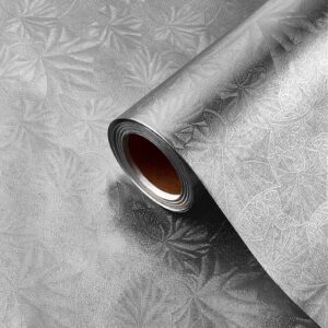 jecery embossed floral foil paper metallic wrapping paper colored foil sheets for crafts scrapbook florist cake board cake drums christmas party gift wrapping, 15.7 inch 46 ft(silver)