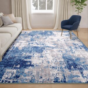 releany washable area rugs 5'x7' non-slip modern abstract soft for living room entryway bedroom, print pattern, blue grey navy gray