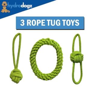 Hydrodogz [3 Pack Floating Tuggies Dog Tug Rope Toy Assortment Bundle for Small Medium and Large Dogs, Natural Cotton Teething Interactive Strong Durable Fetch Chew Toys (Large Ring)