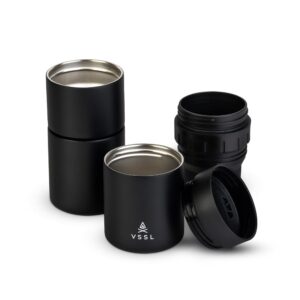 vssl nest pour over coffee kit, transportable and compact pour over kit with two 10 oz double walled mugs