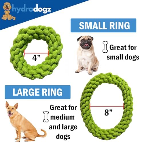 Hydrodogz [3 Pack Floating Tuggies Dog Tug Rope Toy Assortment Bundle for Small Medium and Large Dogs, Natural Cotton Teething Interactive Strong Durable Fetch Chew Toys (Large Ring)