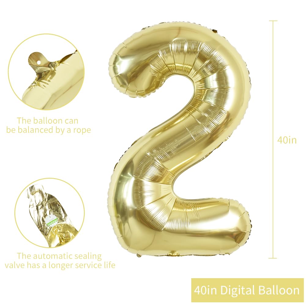 TONIFUL 40 Inch Light Gold Large Numbers Balloon 0-9 Birthday Party Decorations,Foil Mylar Big Number 2 Balloon Digital 2 for Birthday Party,Wedding, Bridal Shower,Engagement,Graduations,Anniversary