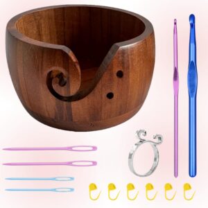 nm art & craft wooden yarn bowl holder- elegant crochet yarn holder with spiral design, two holes & crocheting accessories-durable yarn bowl for crocheting- unique crochet gifts for crocheters, retro