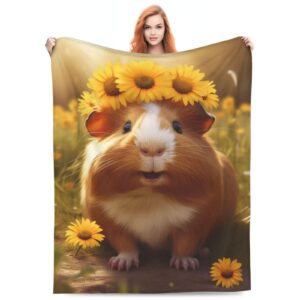 turamurra cute sunflower guinea pig blanket gifts for kids,funny pet guinea pigs print throw blanket,soft flannel plush quilt for bedding sofa couch chair room valentines decoration 50"x60"