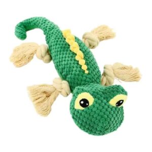 leasote indestructible dog toy smart dog toy pet toy knitted cartoon lizard shape bite-resistant stress relief squeaky dog cat chew toy green