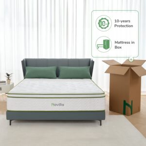 Novilla King Mattress12 Inch Gel Memory Foam Hybrid Mattress with Pocketed Coil for Pressure Relief & Motion Isolation Medium Firm King Bed Mattress in a Box Amenity