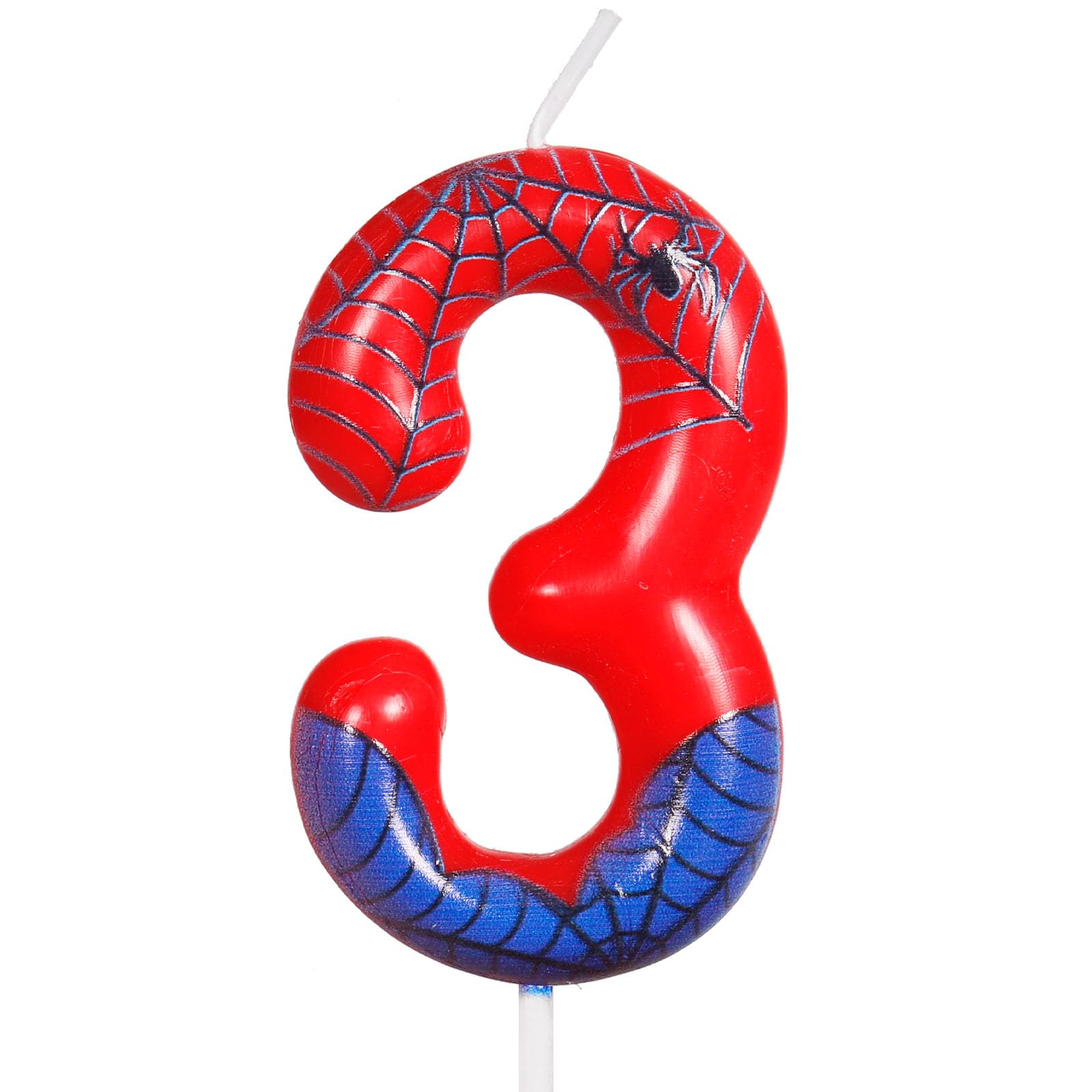 Red Blue Spider 3rd Birthday Candles Number 3 Candle Cake Topper Spider Cartoon Themed Happy 3rd Birthday Cake Decorations for Boys Girls Kids Party Supplies Spider Ornament Décor