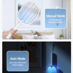 YISSVIC Electric Fly Swatter Foldable Bug Zapper Racket 2 in 1 Mosquito Killer with Purple Attractant Light Rechargeable 1800mAh for Indoor Home Backyard Patio Camping