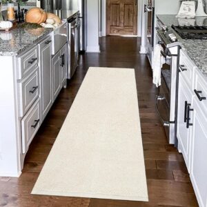 HXJDCL Farmhouse Kitchen Runner Rug 2'x 6',Cream Cotton Woven Washable Bedroom Runner Rug Reversible Hallway Rug Boho Laundry Room Rug for Living Room Sink Area Rug