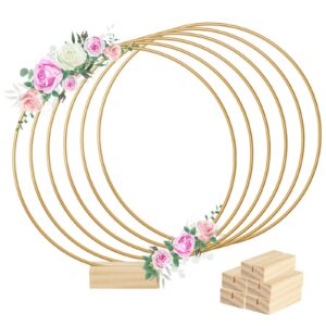 bouboni 6 pcs 12 inch metal floral hoop centerpiece with 6 pcs wooden stand for table metal wreath ring stand for centerpiece table decorations wedding decor wall hanging crafts