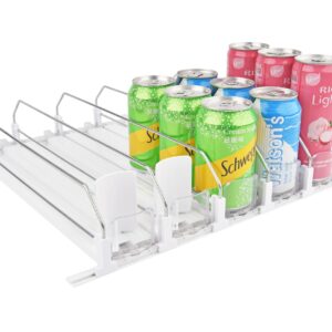 Drink Dispenser for Fridge, Self-Pushing Soda Can Organizer for Refrigerator, Width Adjustable Beverage Pusher Glide, Beer Pop Can Water Bottle Storage for Pantry, Kitchen - 5 Row (White, 380-5）