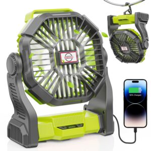 dowilldo camping fan with led lantern, 10400mah portable battery operated outdoor fan, personal rechargeable fan for travel, hiking, fishing, picnic (green)