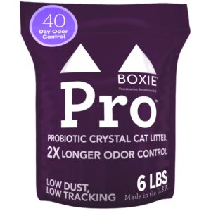 boxie® pro™ 40 day probiotic odor control non-clumping crystal cat litter, 6 lb, self-cleaning, microdry™ crystals, 99.9% dust-free, long-lasting, health benefits for multi-cat homes