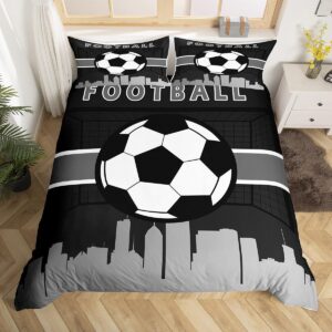 erosebridal little boys bedding set queen soccer football comforter cover for toddler kids, sports gamer quilt cover video game gaming duvet cover, black grey