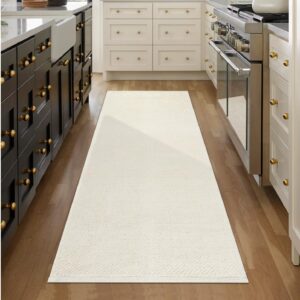 HXJDCL Farmhouse Kitchen Runner Rug 2'x 6',Cream Cotton Woven Washable Bedroom Runner Rug Reversible Hallway Rug Boho Laundry Room Rug for Living Room Sink Area Rug