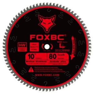 foxbc 10-inch saw blade 80-tooth tcg for aluminum and non-ferrous metal & plastic cutting with 5/8-inch arbor