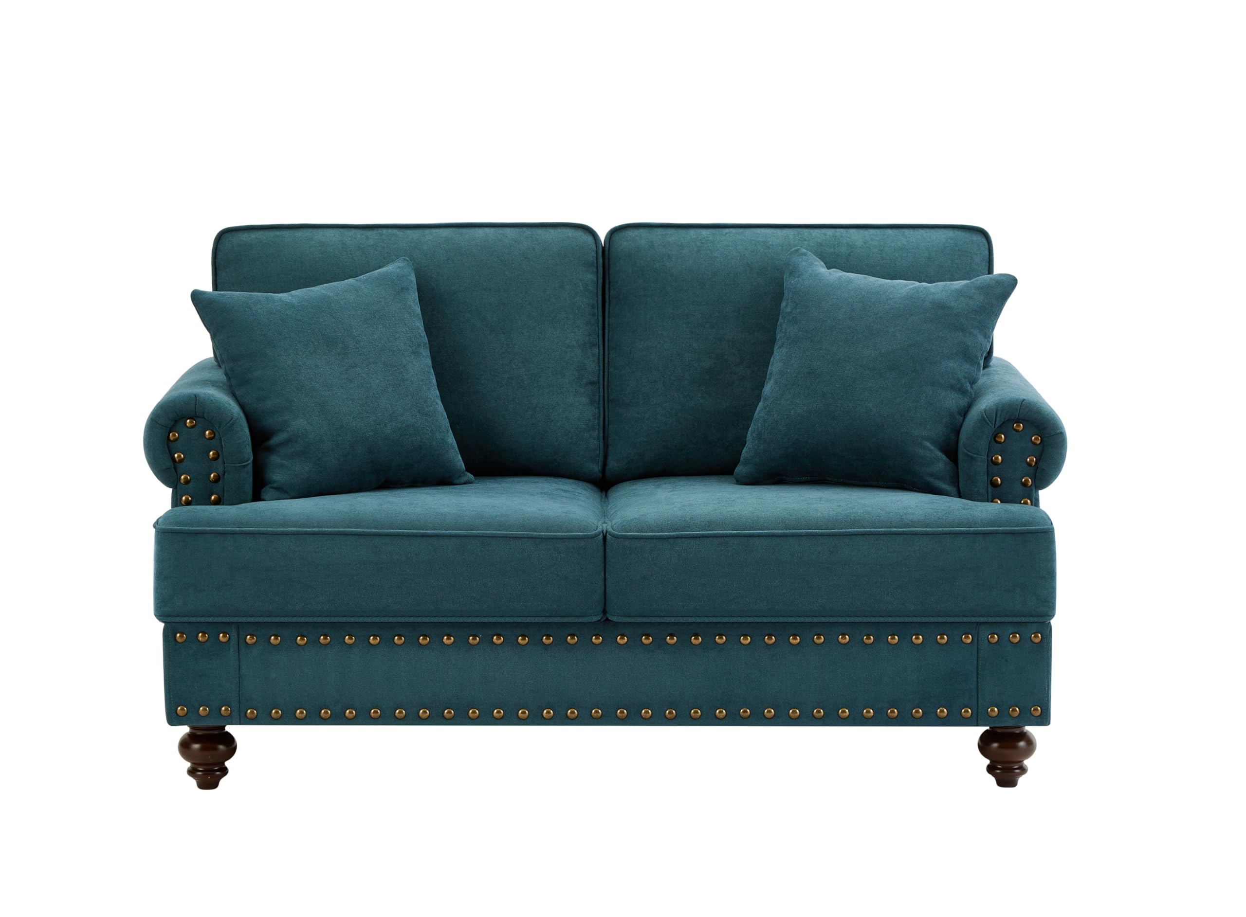 Mid Century Modern Sofa Set, 22" Extra Deep Seat juegos de muebles de sala Comfy Chenille Upholstered Living Room Furniture Sets with Rolled Arms Nailhead Trim (Lake Green, 2 Pieces A)