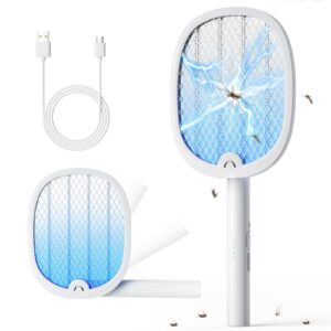 yissvic electric fly swatter foldable bug zapper racket 2 in 1 mosquito killer with purple attractant light rechargeable 1800mah for indoor home backyard patio camping