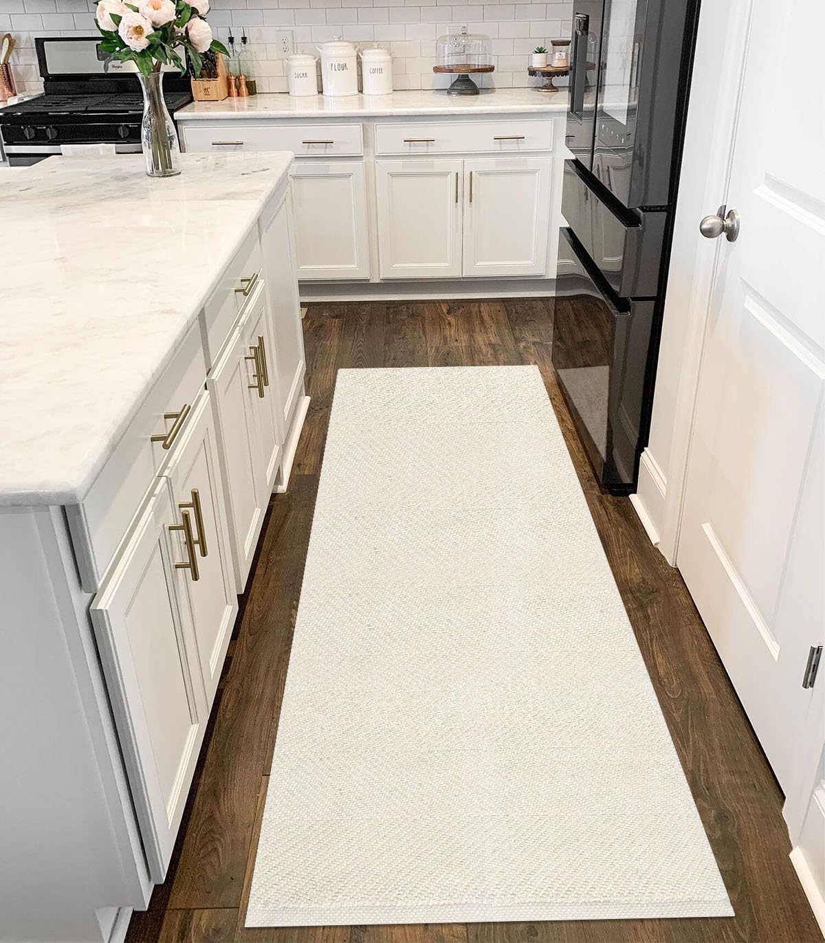 HXJDCL Farmhouse Kitchen Runner Rug 2'x 6',Cream Cotton Woven Washable Bedroom Runner Rug Reversible Hallway Rug Boho Laundry Room Rug for Living Room Sink Area Rug