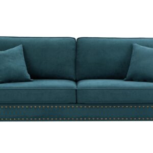 Mid Century Modern Sofa Set, 22" Extra Deep Seat juegos de muebles de sala Comfy Chenille Upholstered Living Room Furniture Sets with Rolled Arms Nailhead Trim (Lake Green, 2 Pieces A)