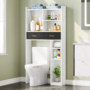 yitahome over the toilet cabinet for bathroom storage, above toilet storage with drawers, side shelf, tissue reel, over the toilet shelves space saver cabinet for bathroom laundry room, white