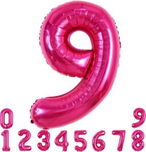 toniful 40 inch hot pink large numbers balloon 0-9 birthday party decorations,foil mylar big number 9 balloon digital 9 for birthday party,wedding, bridal shower,engagement,graduations,anniversary