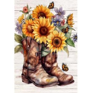 zqeatry boot diamond painting kits for adults,5d butterfly sunflower flowers diamond art kits for beginners,diy full drill diamond gem art with painting kits for home wall decor 12 x 16 inch