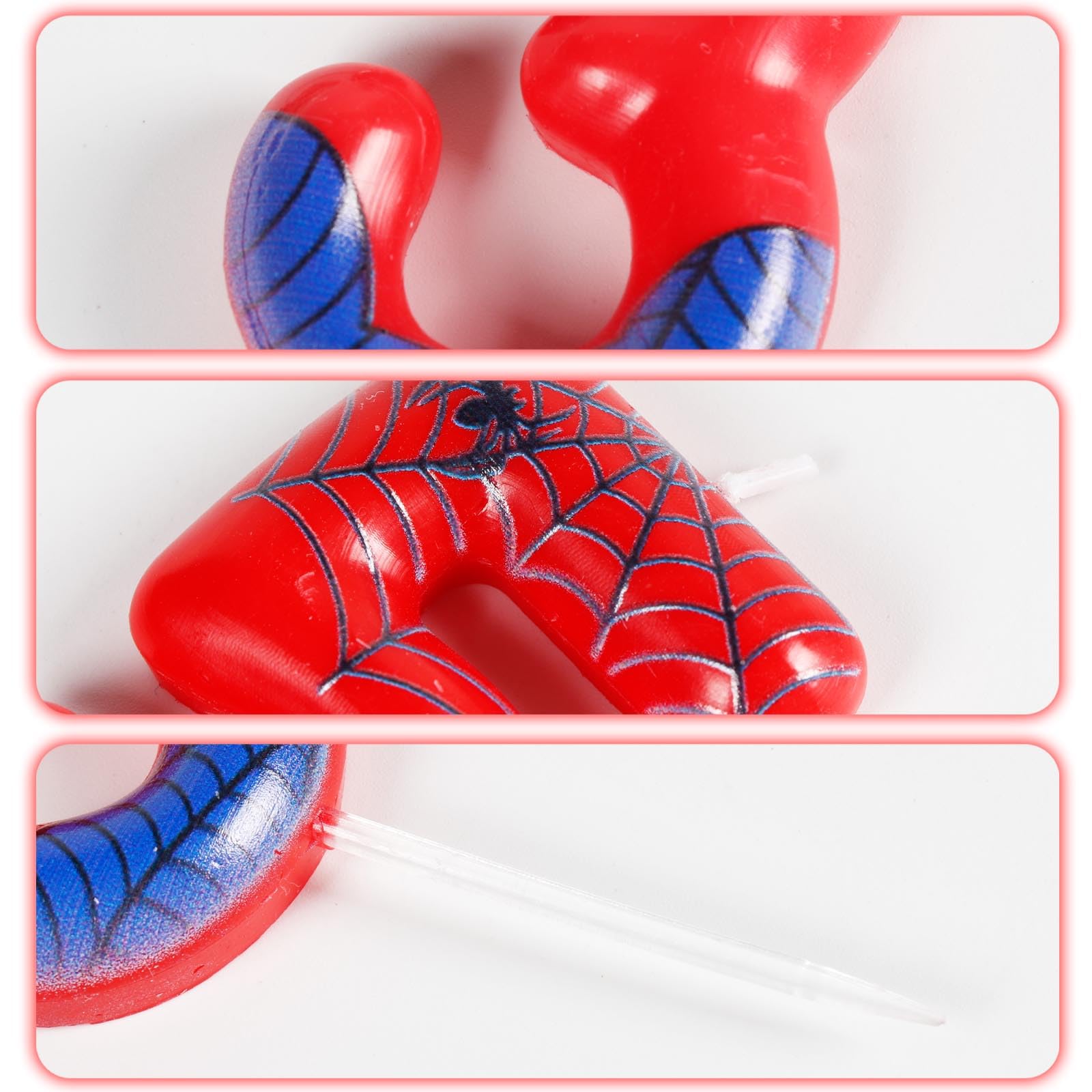 Red Blue Spider 3rd Birthday Candles Number 3 Candle Cake Topper Spider Cartoon Themed Happy 3rd Birthday Cake Decorations for Boys Girls Kids Party Supplies Spider Ornament Décor