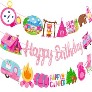 happy camper birthday party banners girls camping birthday decorations 2pcs happy camper party decorations camping party decoration for one happy camper baby shower supplies