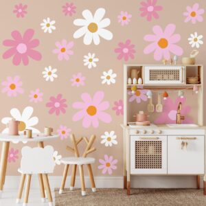 taobary 12 sheets daisy wall decals flower wall stickers large daisy wall stickers daisy decals for wall peel and stick for nursery bedroom living room wall decor (vibrant style)