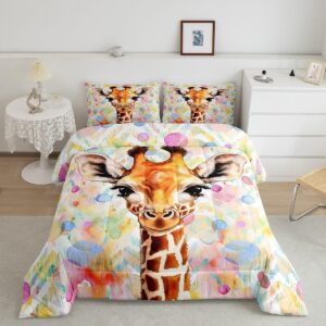 feelyou cute giraffe comforter set twin size kids colorful bubble bedding set cartoon style comforter for women men kawaii animal quilt set 2pcs