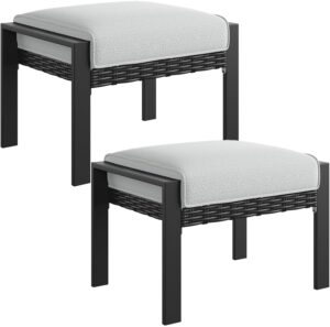 layinsun set of 2 modern aluminum ottomans, 2 pieces wicker rattan outdoor patio footstool