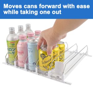 Drink Dispenser for Fridge, Self-Pushing Soda Can Organizer for Refrigerator, Width Adjustable Beverage Pusher Glide, Beer Pop Can Water Bottle Storage for Pantry, Kitchen - 5 Row (White, 380-5）