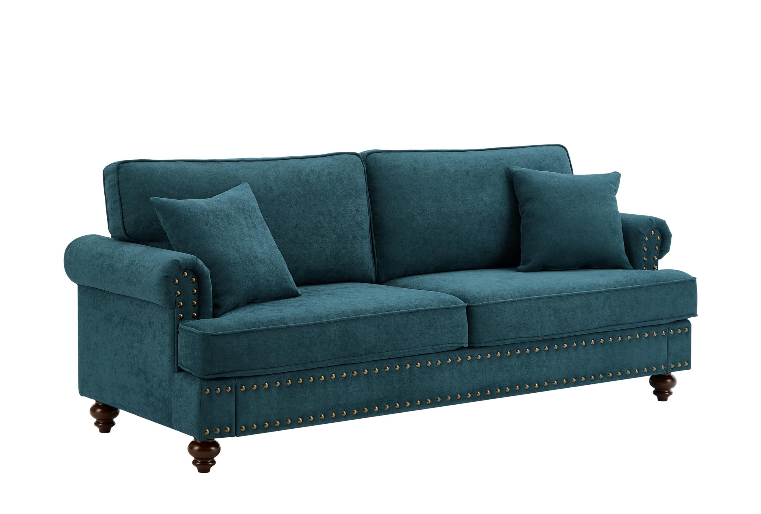 Mid Century Modern Sofa Set, 22" Extra Deep Seat juegos de muebles de sala Comfy Chenille Upholstered Living Room Furniture Sets with Rolled Arms Nailhead Trim (Lake Green, 2 Pieces A)