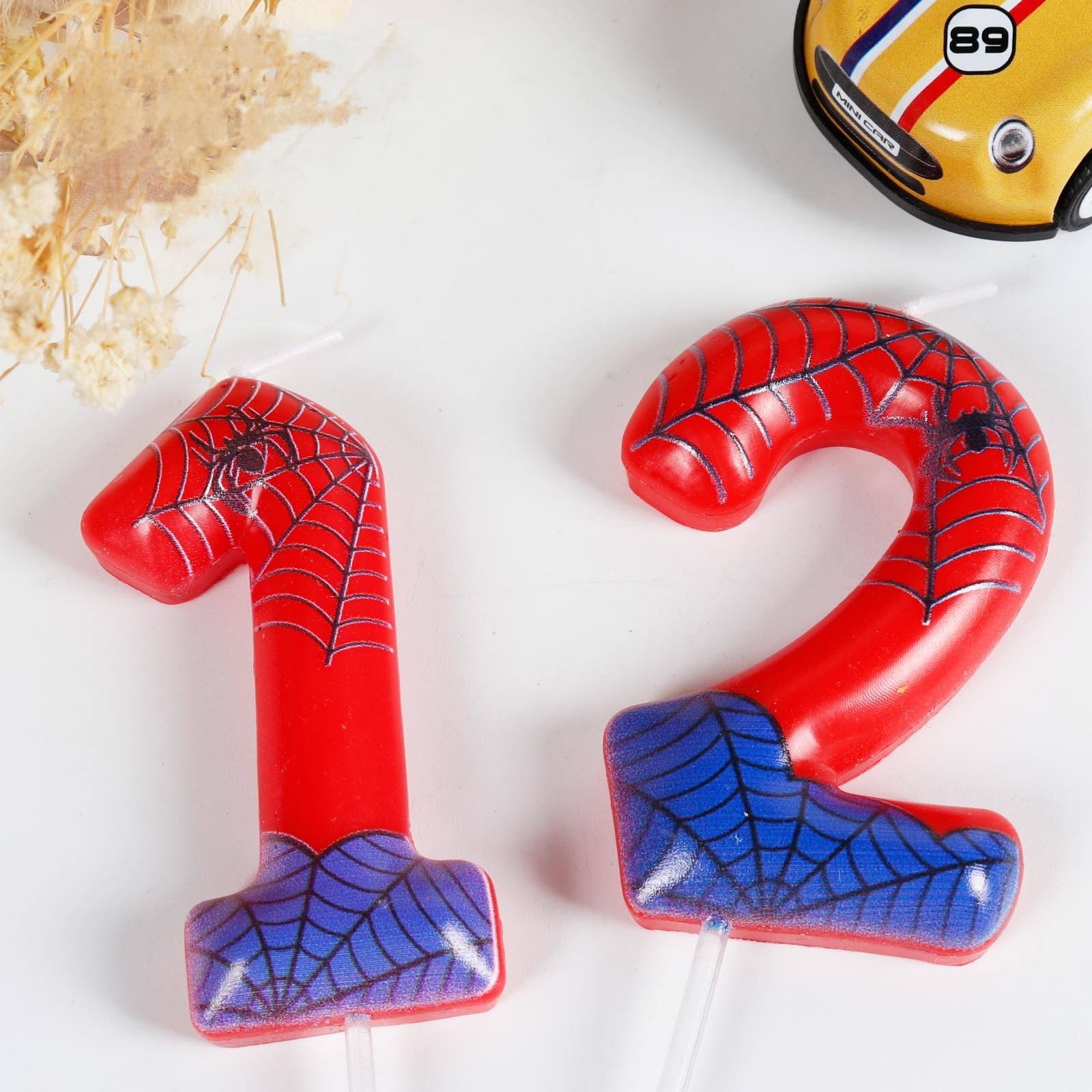 Red Blue Spider 3rd Birthday Candles Number 3 Candle Cake Topper Spider Cartoon Themed Happy 3rd Birthday Cake Decorations for Boys Girls Kids Party Supplies Spider Ornament Décor